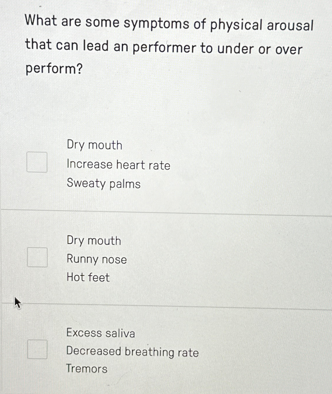 Solved What are some symptoms of physical arousal that can | Chegg.com