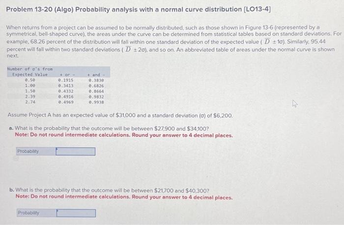 Solved Problem 13-20 (Algo) Probability analysis with a | Chegg.com