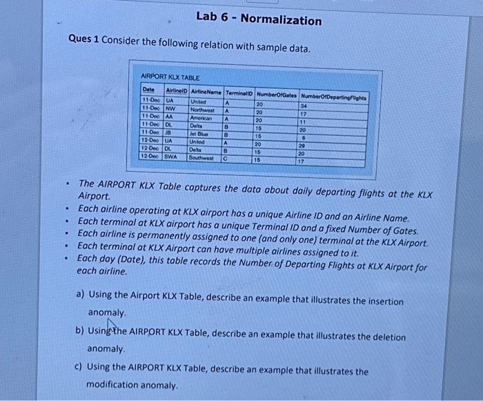Solved .Lab 6 - Normalization Ques 1 Consider the following | Chegg.com
