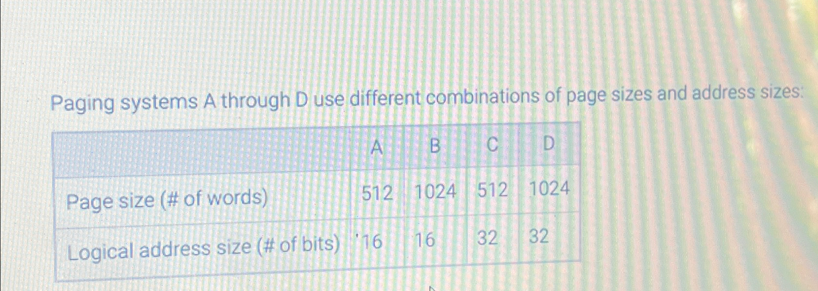 Solved Paging systems A through D use different combinations | Chegg.com