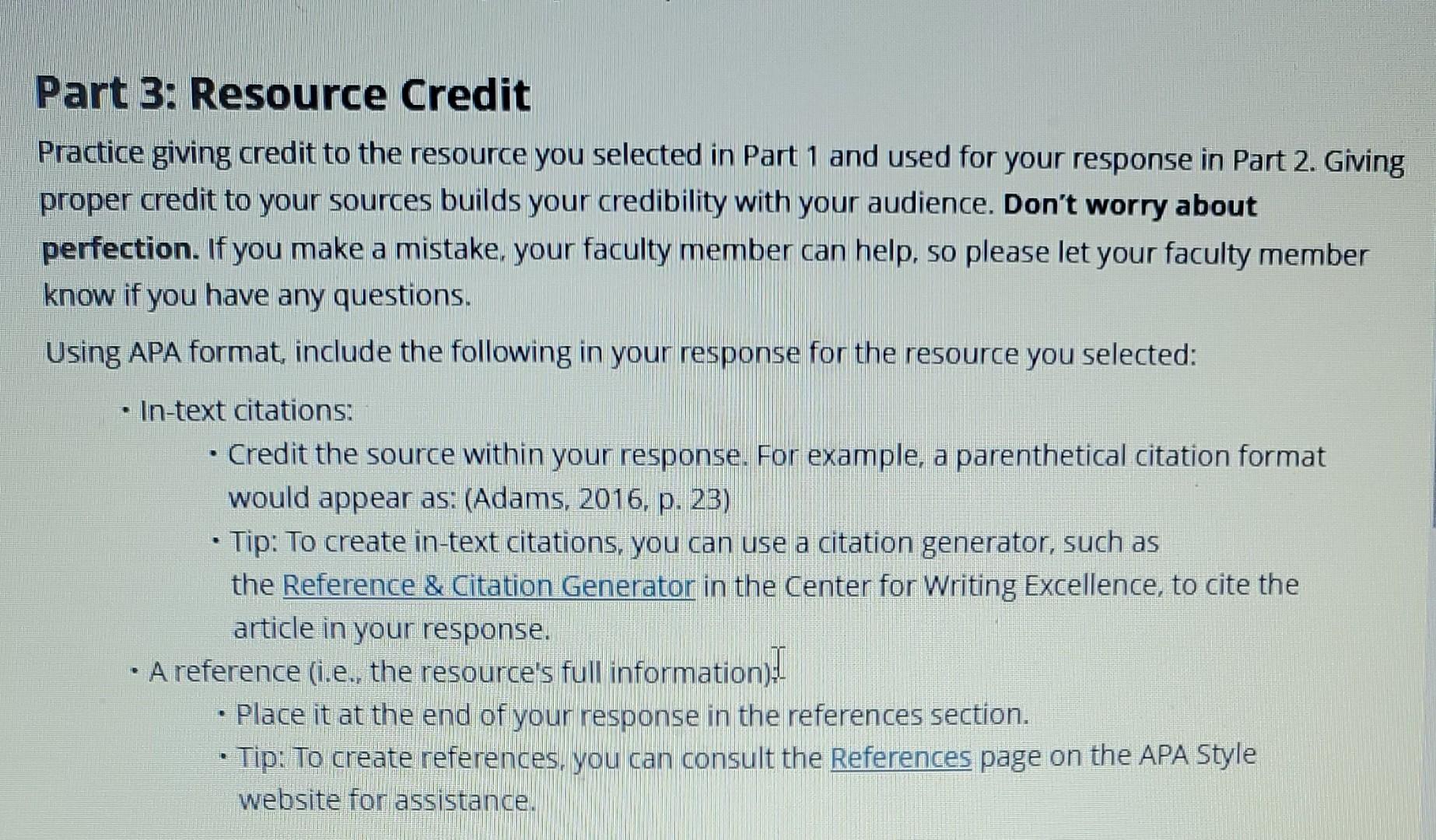 Solved Part 1: Resource Selection Choose 1 of the following | Chegg.com
