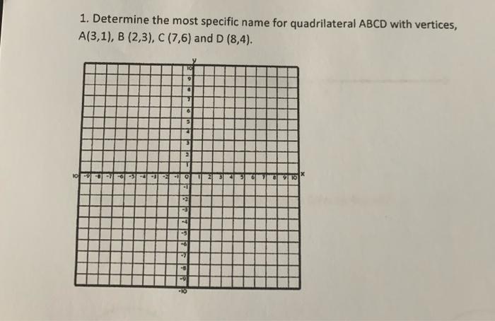 Solved 1. Determine the most specific name for quadrilateral | Chegg.com
