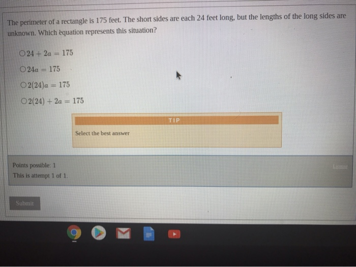 Solved The perimeter of a rectangle is 175 feet. The short | Chegg.com