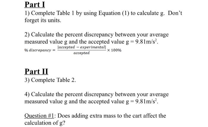 Solved How do you find (g) using the equation and data shown | Chegg.com