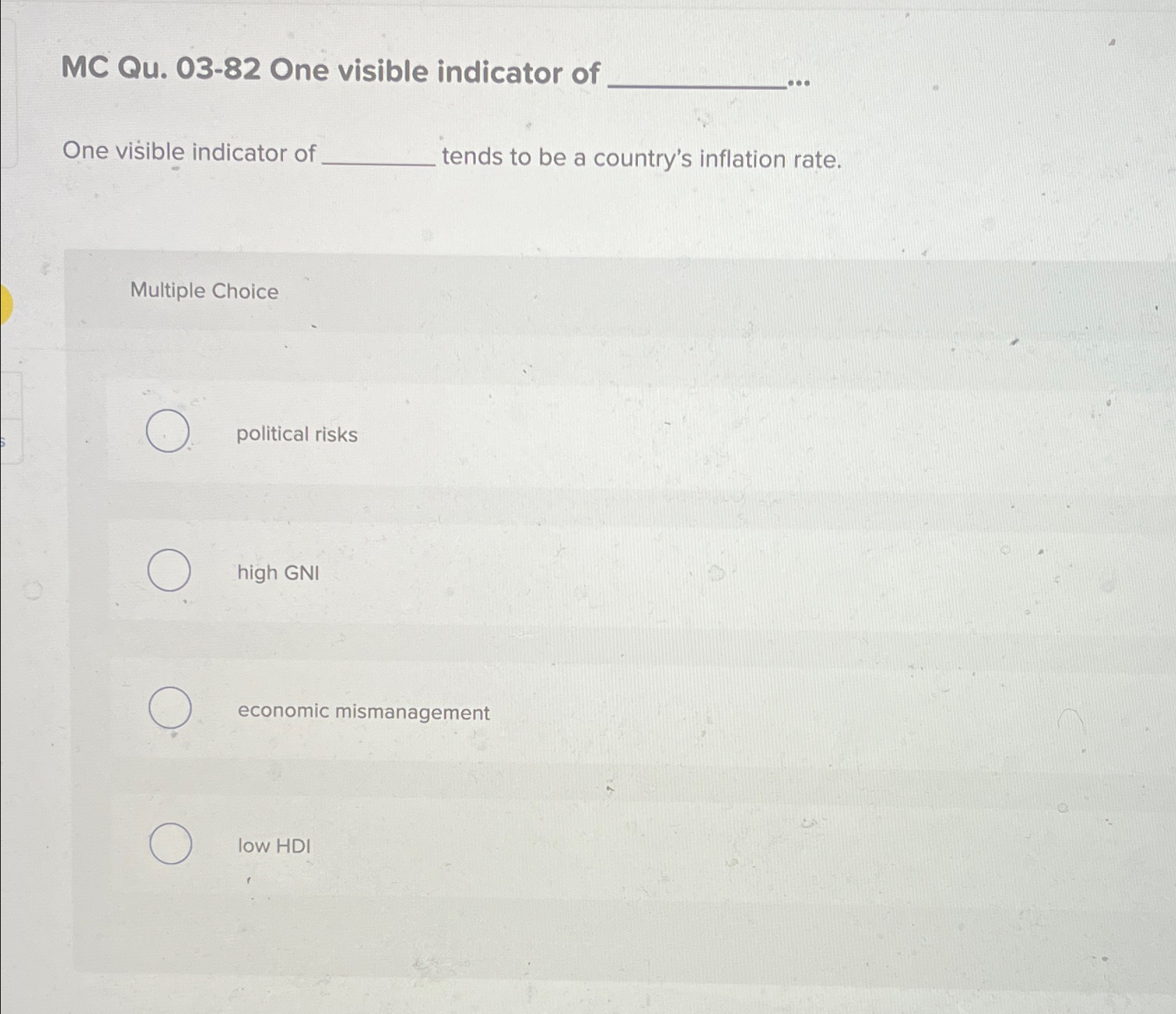 Solved MC Qu. 03-82 ﻿One visible indicator ofOne visible | Chegg.com