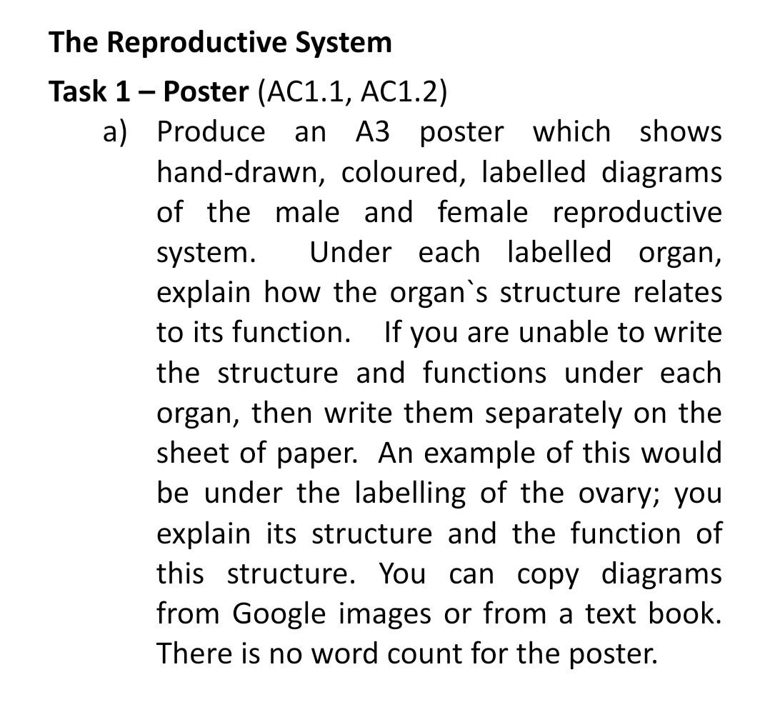 he Reproductive System ask 1 - Poster (AC1.1, AC1.2) | Chegg.com