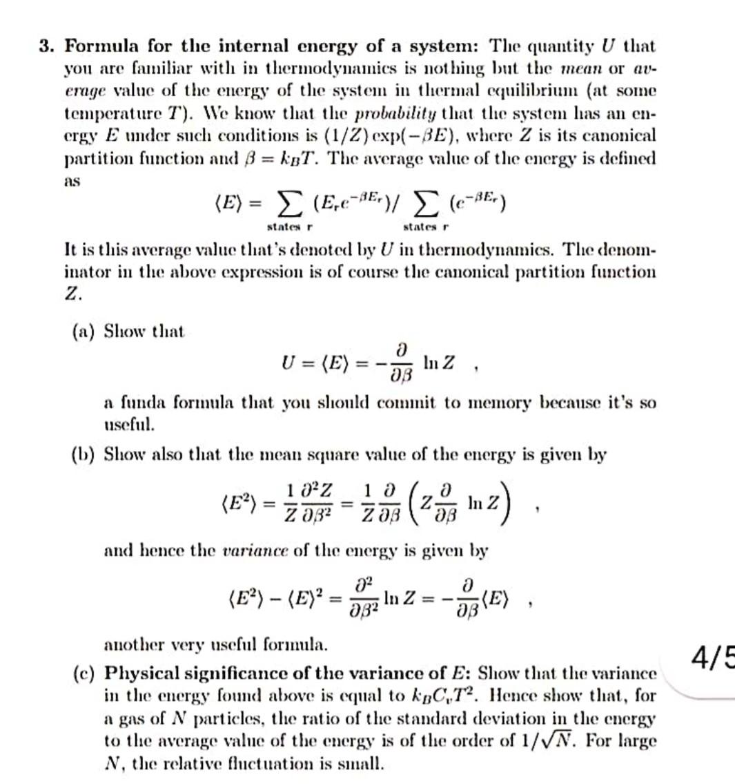 Solved 3. Formula for the internal energy of a system: The | Chegg.com