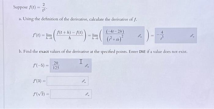 Solved Suppose f(t)=t22. a. Using the definition of the | Chegg.com