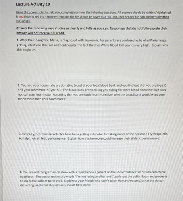 Solved Lecture Activity 10 Using the power point to help you | Chegg.com