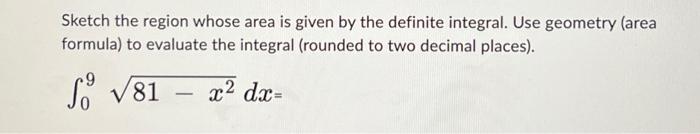 Solved Sketch the region whose area is given by the definite | Chegg.com