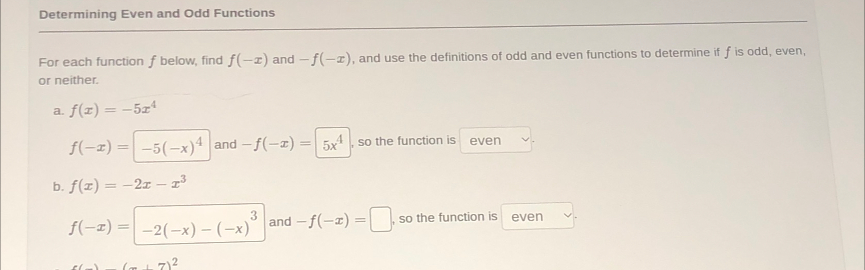Solved Determining Even and Odd FunctionsFor each function f | Chegg.com