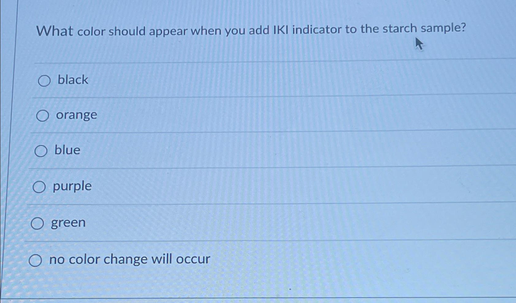 Solved What color should appear when you add IKI indicator | Chegg.com