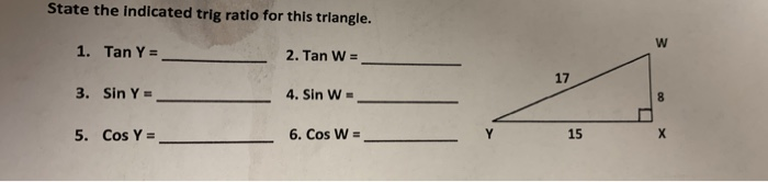 Solved State the indicated trig ratio for this triangle. 1. | Chegg.com