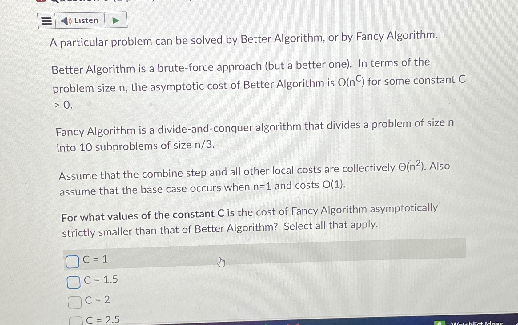 Solved ListenA particular problem can be solved by Better | Chegg.com