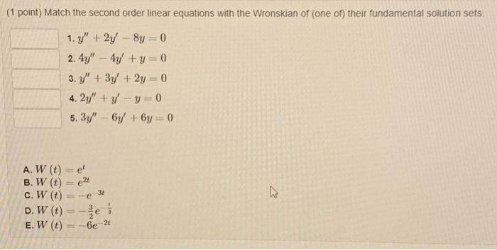 Solved (1 point) Match the second order linear equations | Chegg.com