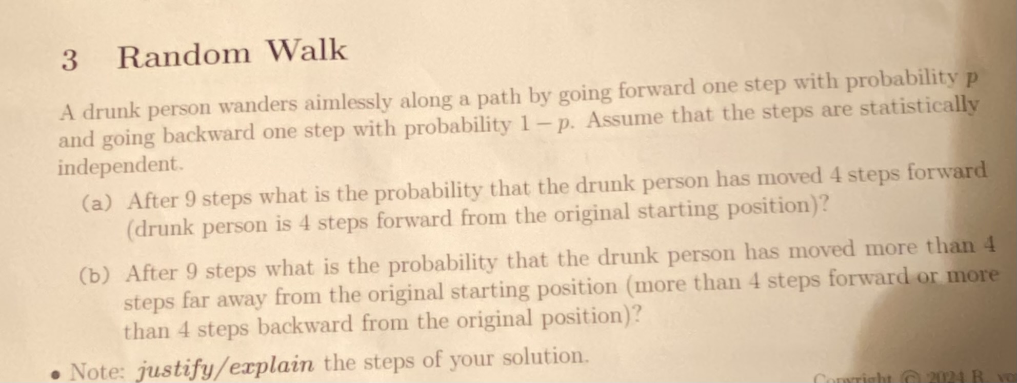 Solved Random Walk A drunk person wanders aimlessly along a | Chegg.com