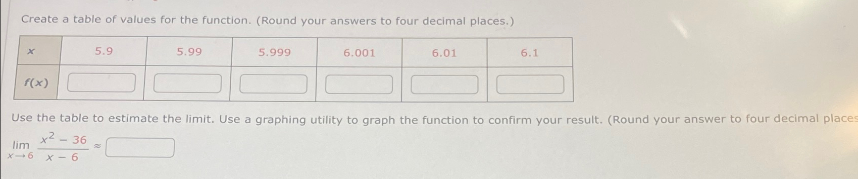 Solved Create a table of values for the function. (Round | Chegg.com