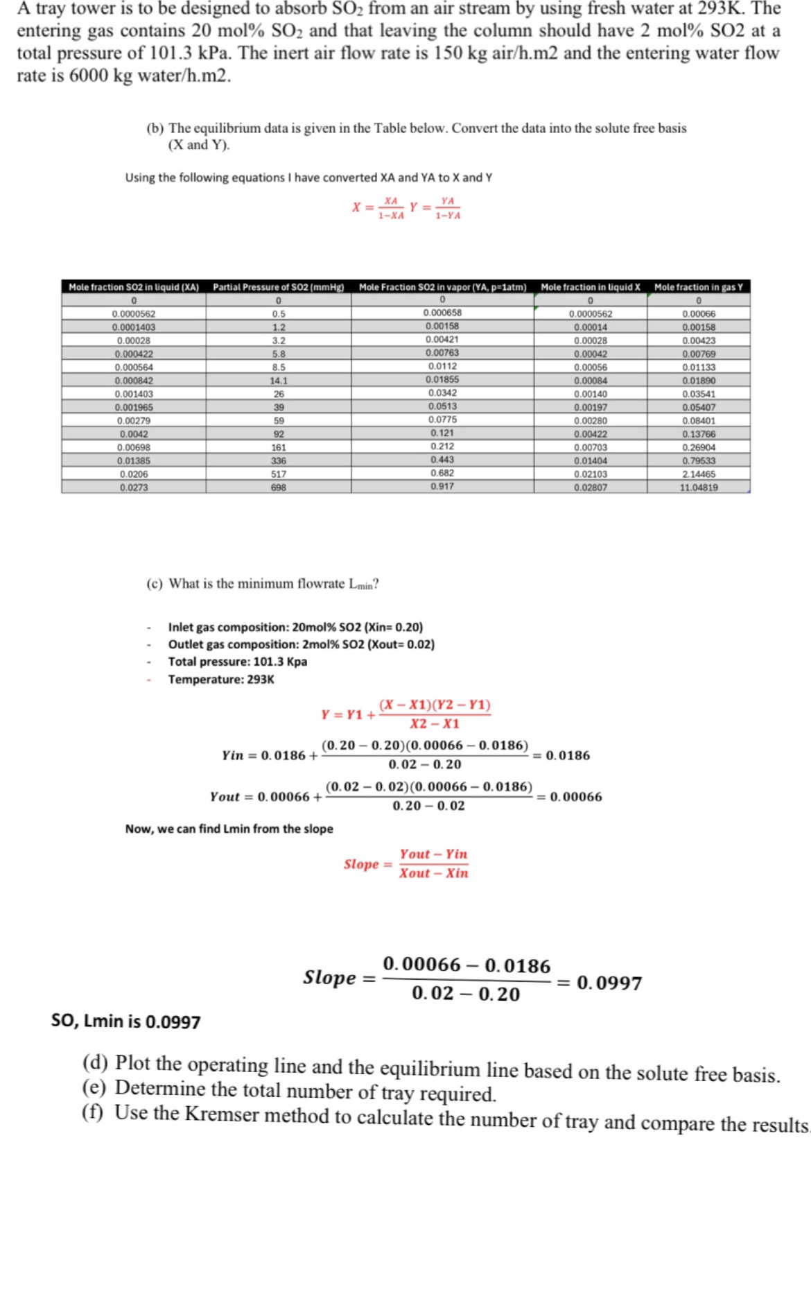 Solved Solve parts d e and f A tray tower is to be designed | Chegg.com