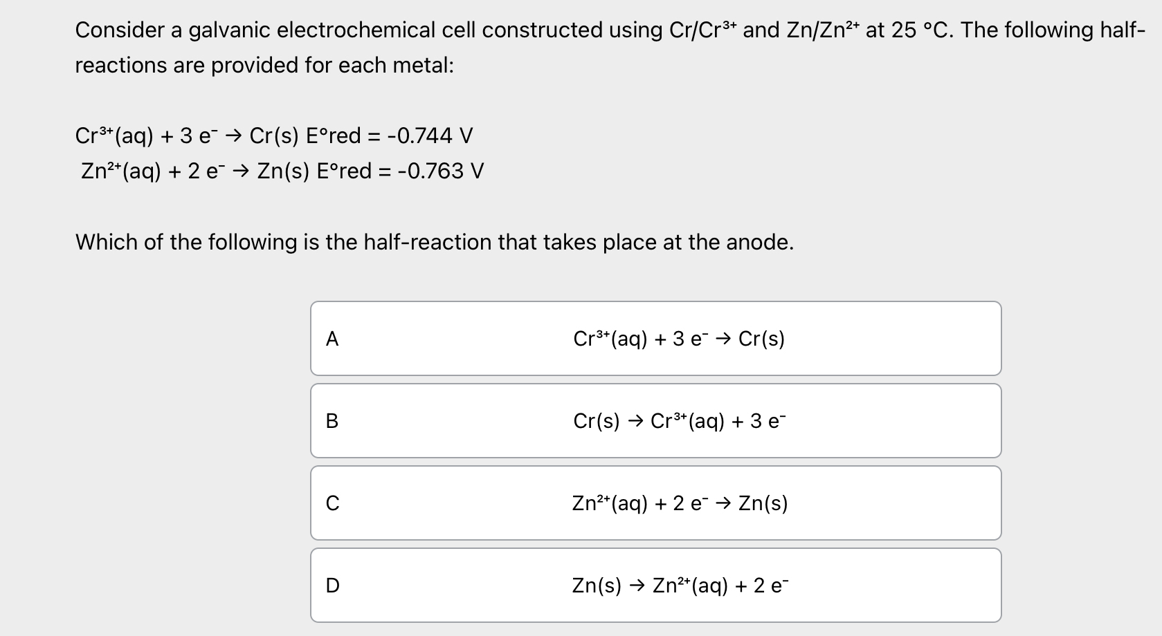 Solved Consider a galvanic electrochemical cell constructed | Chegg.com