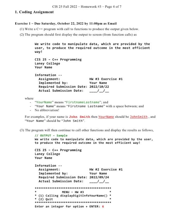 Solved CIS 25 Fall 2022 - Homework #3 - Page I of 7 For all | Chegg.com