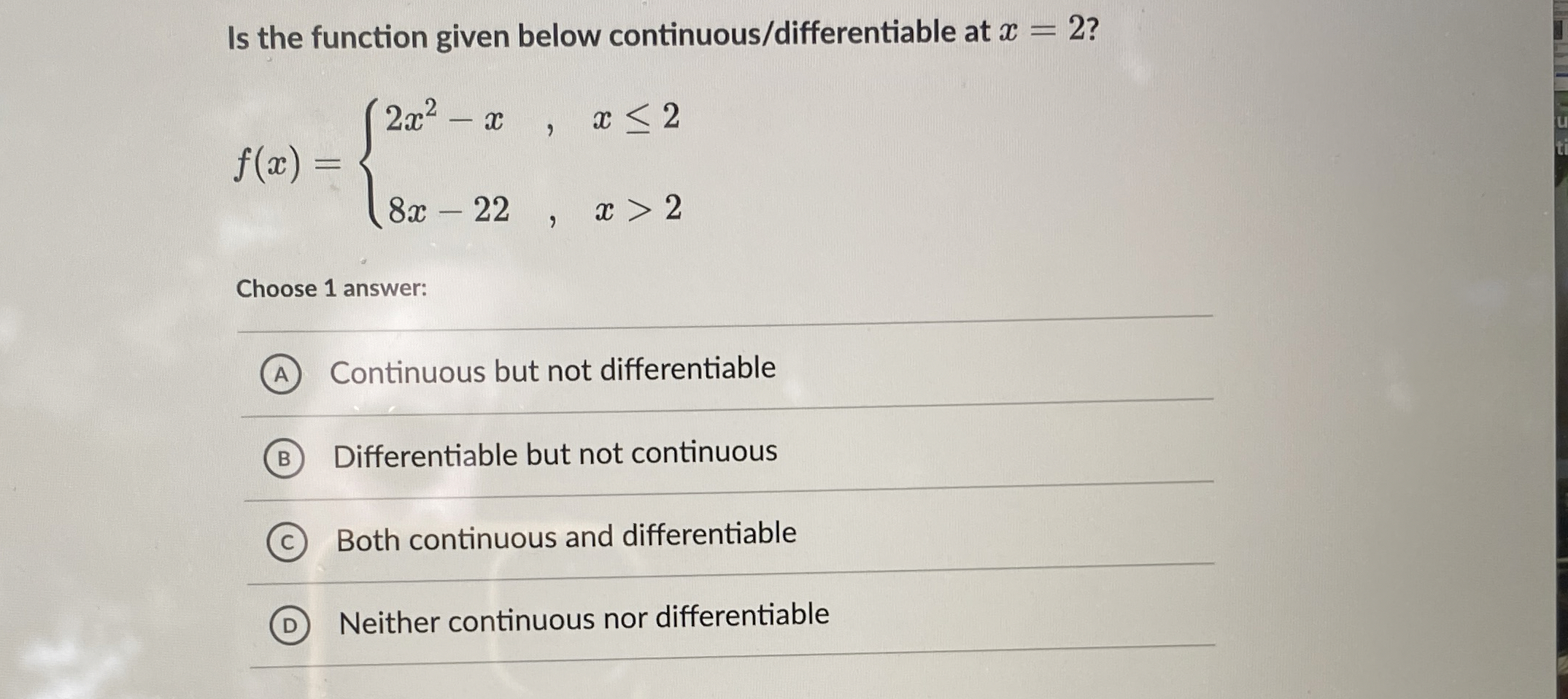Solved Is the function given below continuous/differentiable | Chegg.com