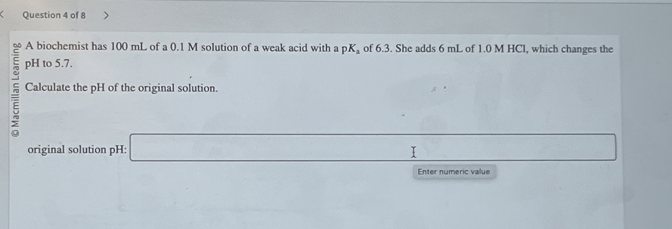 Solved Question 4 ﻿of 8A biochemist has 100 ﻿mL of a 0.1 ﻿M | Chegg.com