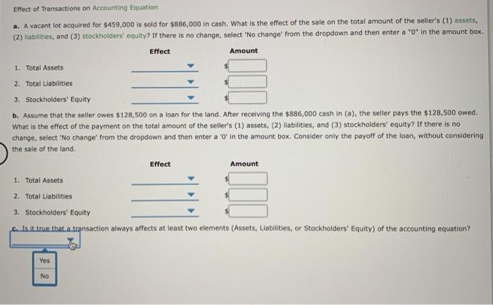 Solved Effect of Transactions on Accounting Equation a. A | Chegg.com