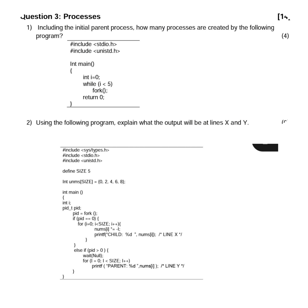 Solved Question 3: Processes.Including the initial parent | Chegg.com