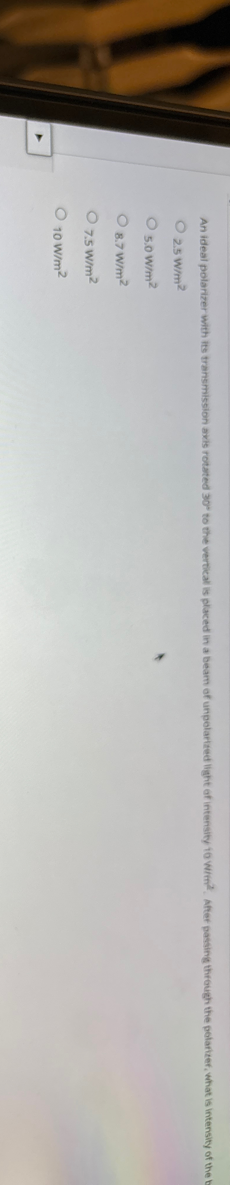 Solved An ideal polarizer with its transmission axis rotated | Chegg.com