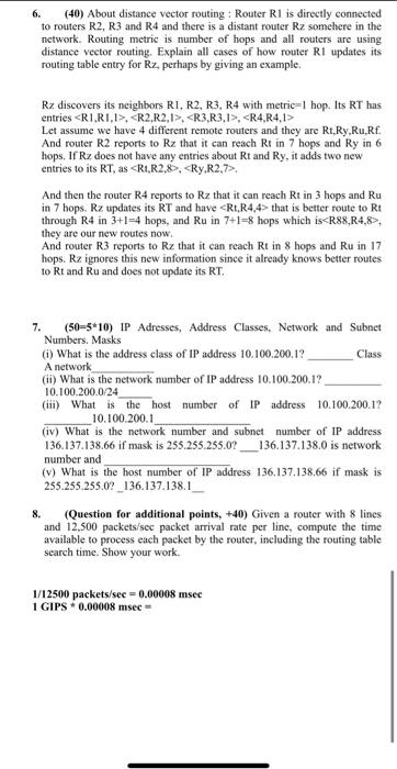 Solved 6. (40) About distance vector routing : Router R1 is | Chegg.com