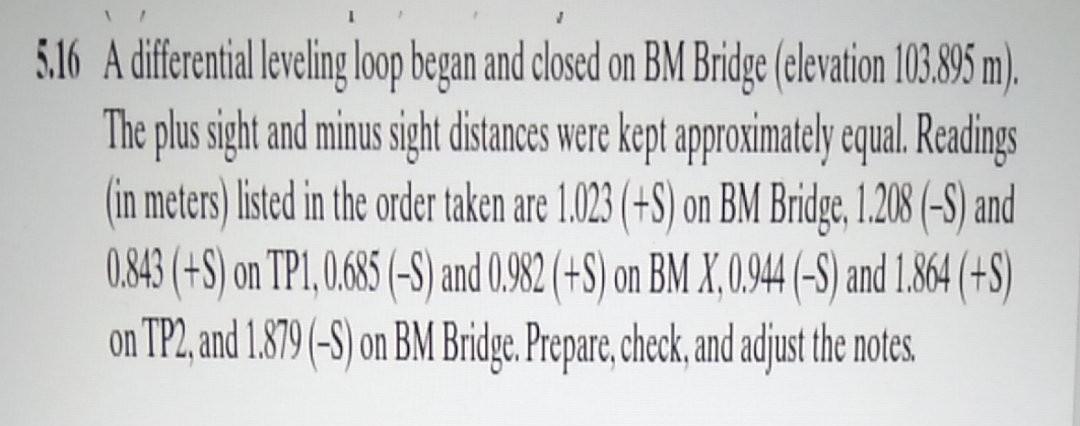 Solved 5.16 A differential leveling loop began and closed on | Chegg.com