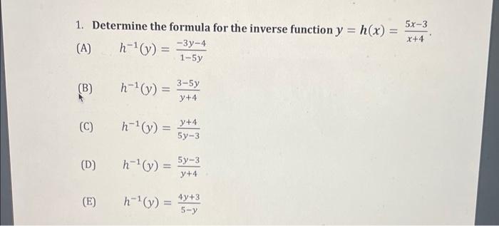 Solved 1. Determine the formula for the inverse function | Chegg.com