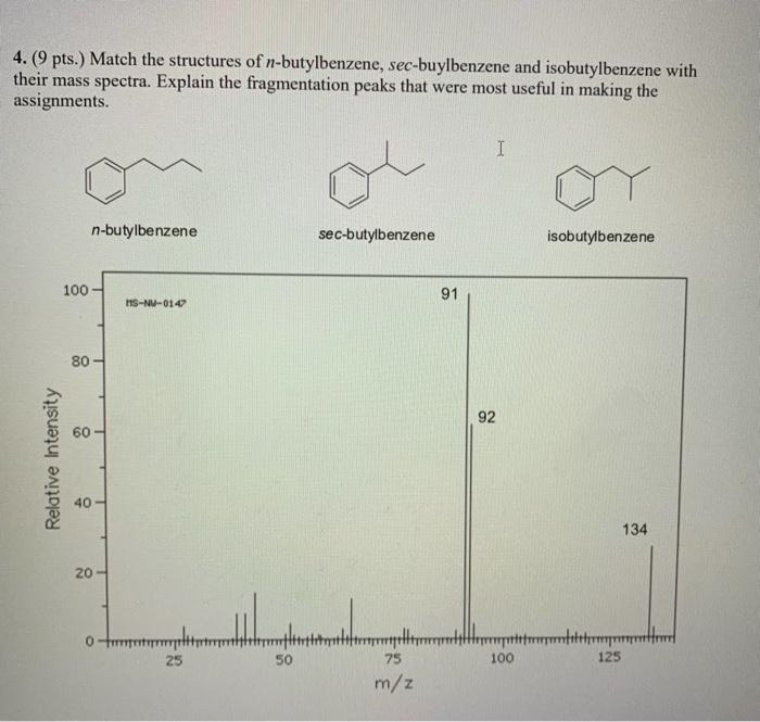 Solved 4. (9 pts.) Match the structures of n-butylbenzene, | Chegg.com