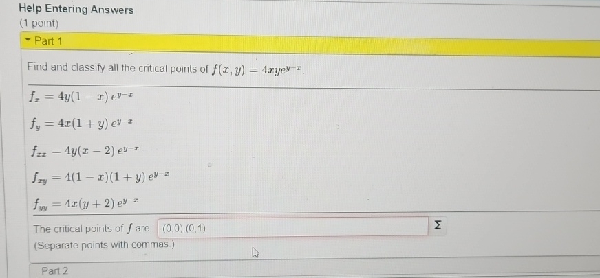 Solved Help Entering Answers(1 ﻿point)Part 1Find and | Chegg.com