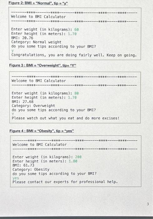 Solved Question 1: BMI (Body Mass Index) Calculator (use | Chegg.com