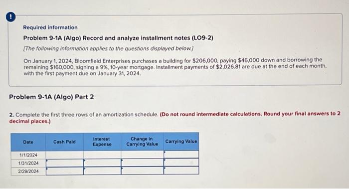 Solved Required information Problem 9-1A (Algo) Record and | Chegg.com
