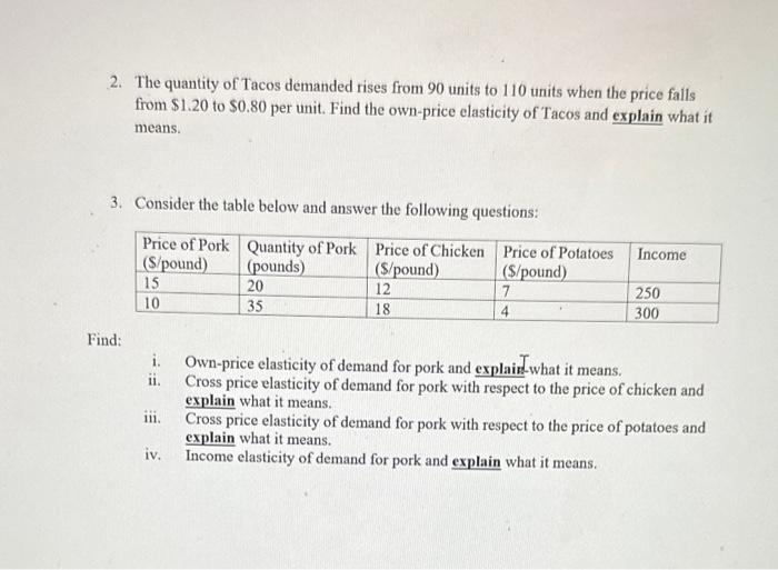 Solved 2. The quantity of Tacos demanded rises from 90 units | Chegg.com
