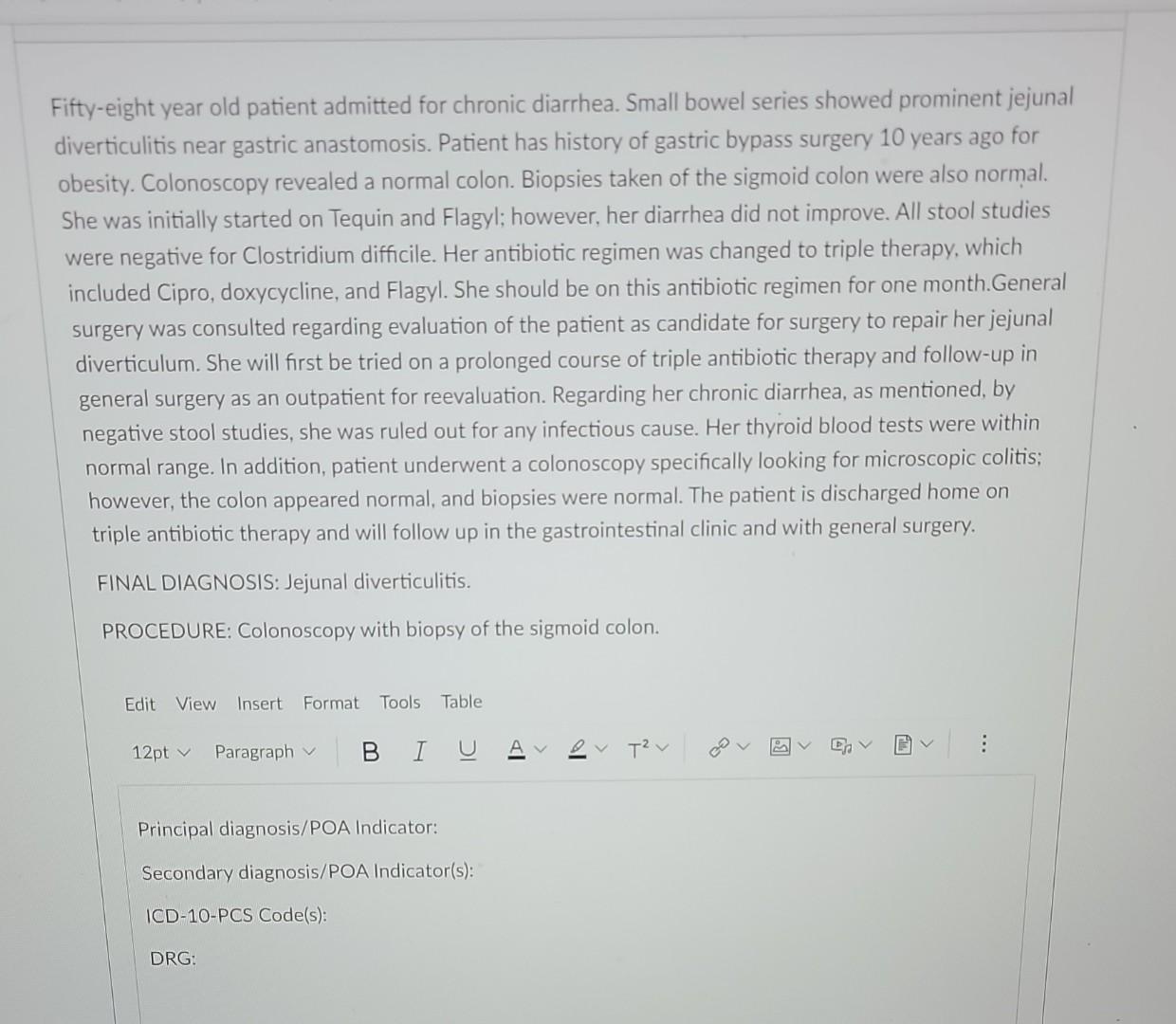 Solved Fifty-eight year old patient admitted for chronic | Chegg.com