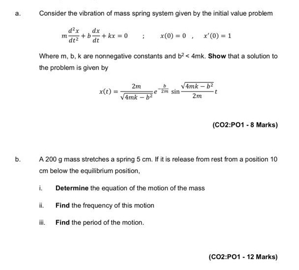 Solved a. Consider the vibration of mass spring system given | Chegg.com