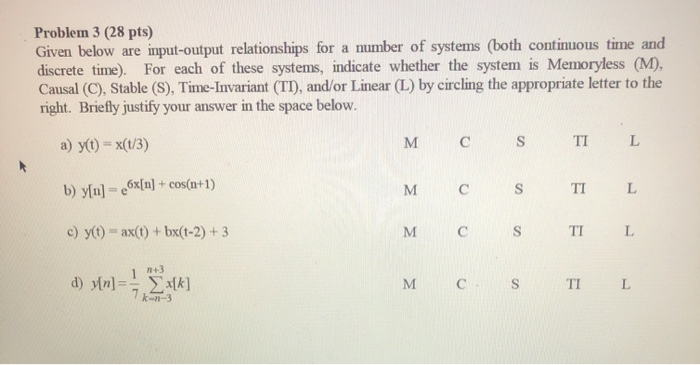 Solved Problem 3 (28 pts) Given below are input-output | Chegg.com