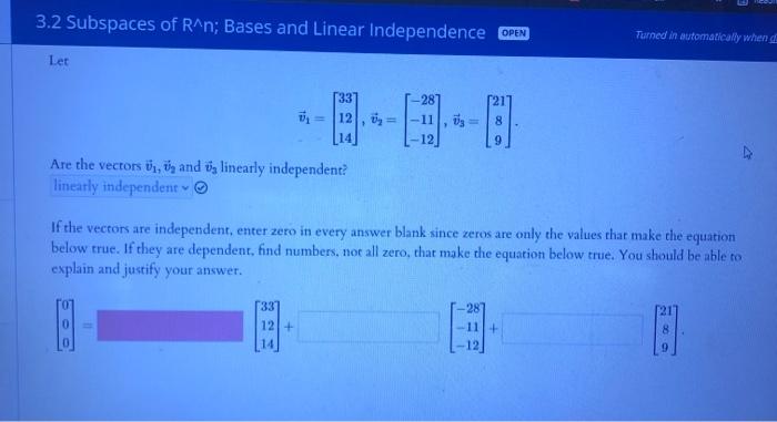 Solved 3.2 Subspaces of R^n; Bases and Linear Independence | Chegg.com