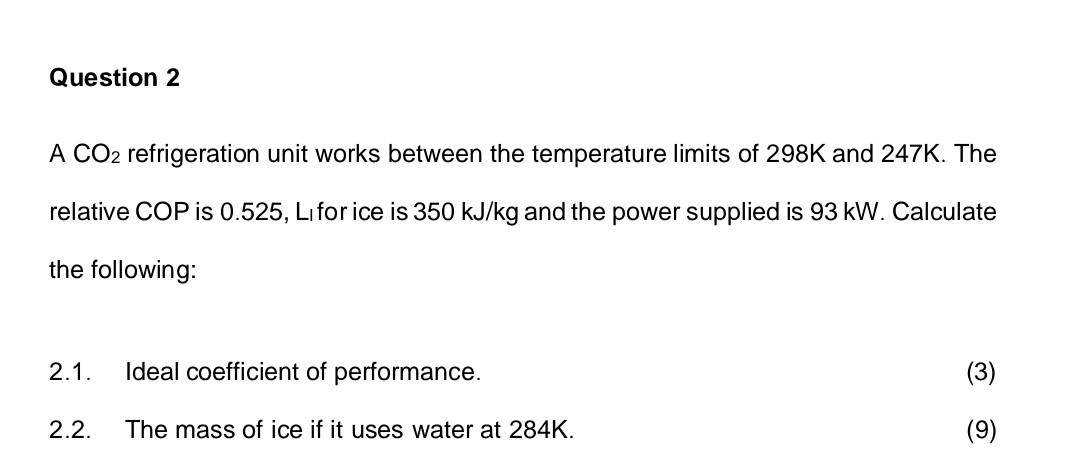 Solved ACO2 refrigeration unit works between the temperature | Chegg.com