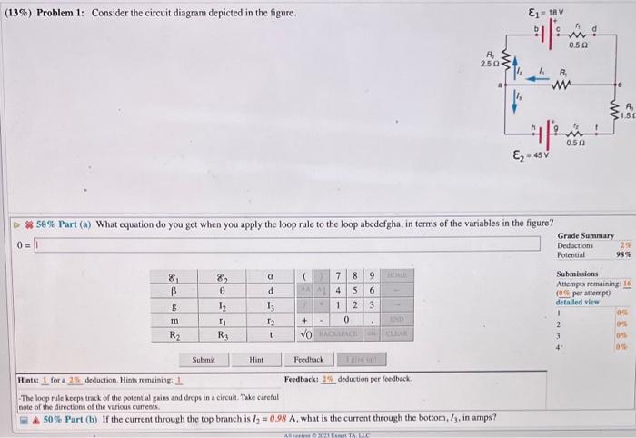 Solved (13\%) Problem 1: Consider the circuit diagram | Chegg.com