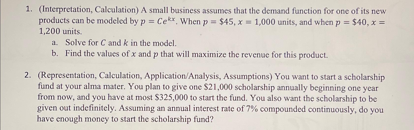 1. (Interpretation, ﻿Calculation) ﻿A small business | Chegg.com