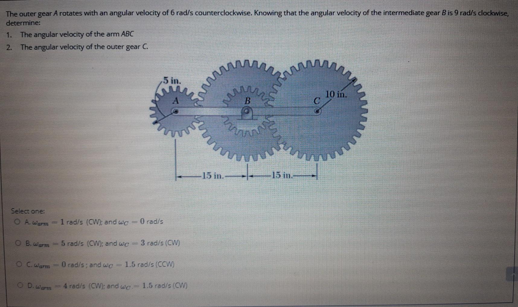 Solved The Outer Gear A Rotates With An Angular Velocity Of