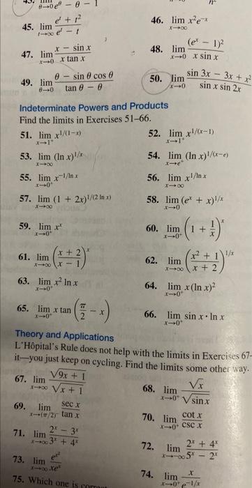 Solved 45. limt→∞et−tet+t2 46. limx→∞x2e−x 47. | Chegg.com