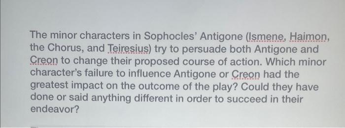 The minor characters in Sophocles' Antigone (Ismene, | Chegg.com