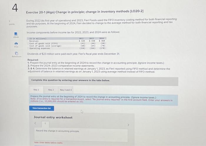 Solved Exercise 20-1 (Algo) Change in principle; change in | Chegg.com