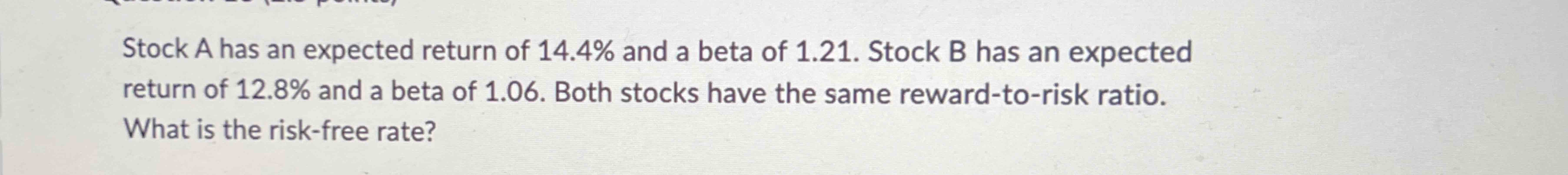Solved Stock A has an ﻿expected return of 14.4% ﻿and a beta | Chegg.com