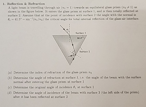 Solved Reflection & RefractionA light beam is travelling | Chegg.com